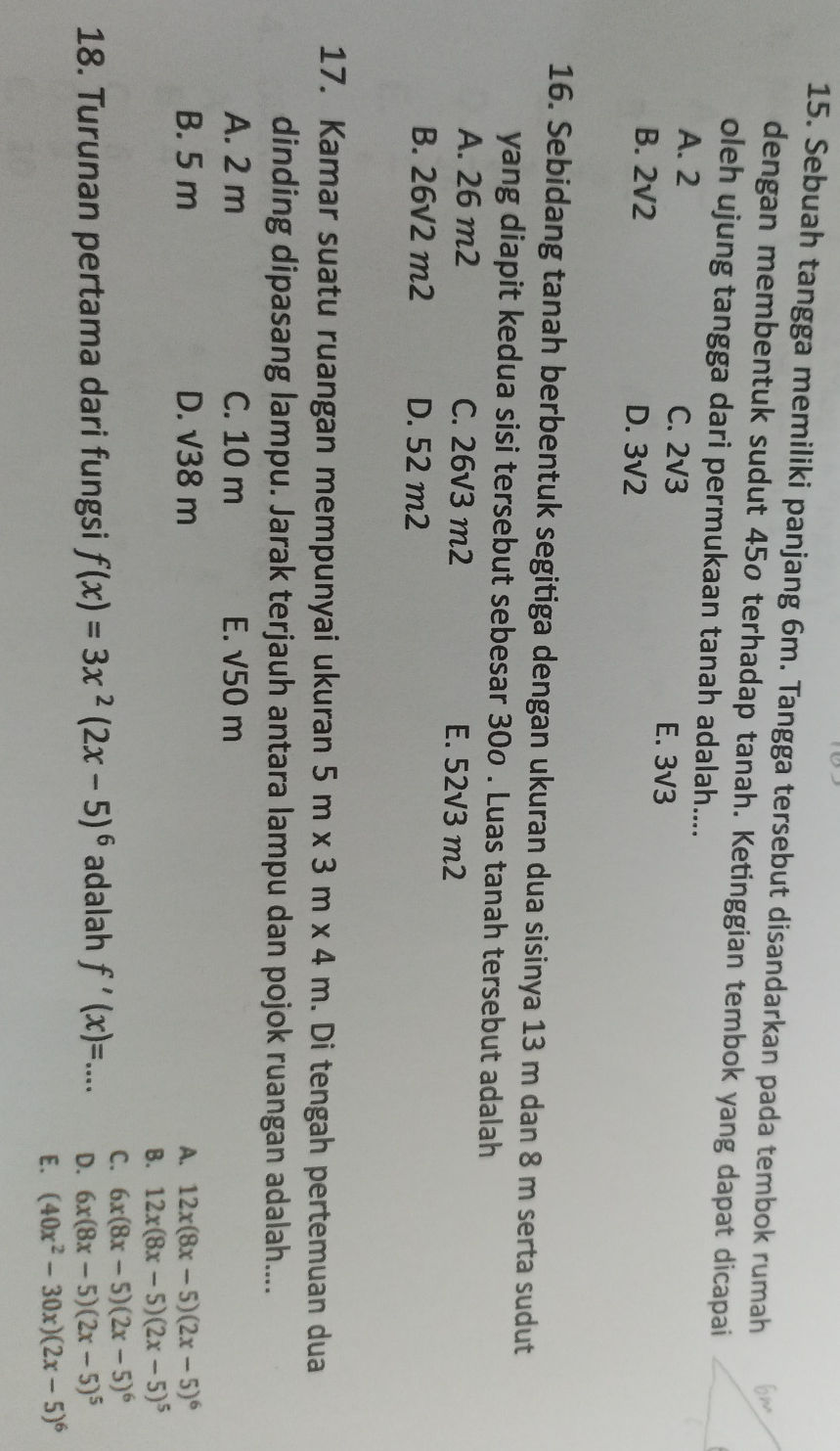15. Sebuah tangga memiliki panjang 6m. | StudyX