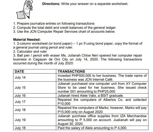 Directions: Write your answer on a separate | StudyX