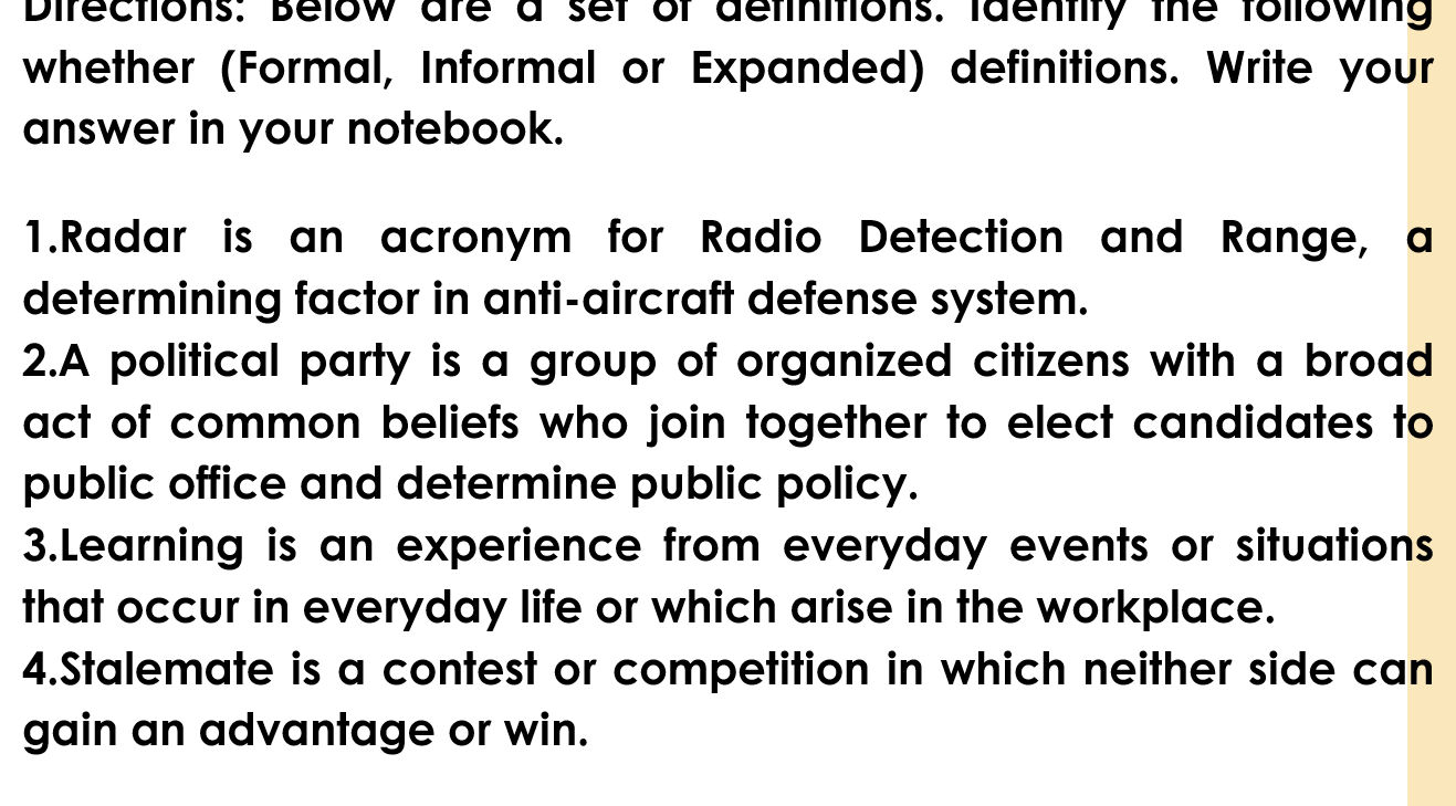 Directions: Below are a set of definitions. | StudyX