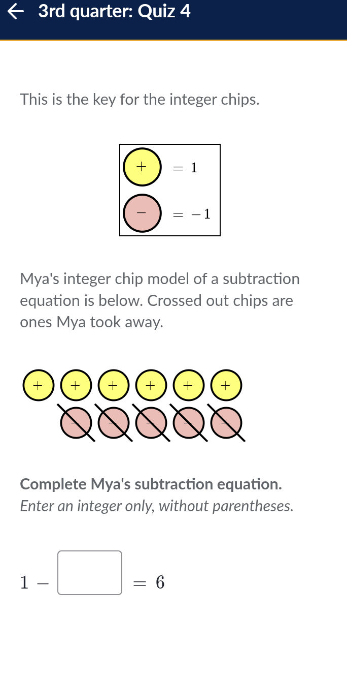 This is the key for the integer chips. + = | StudyX
