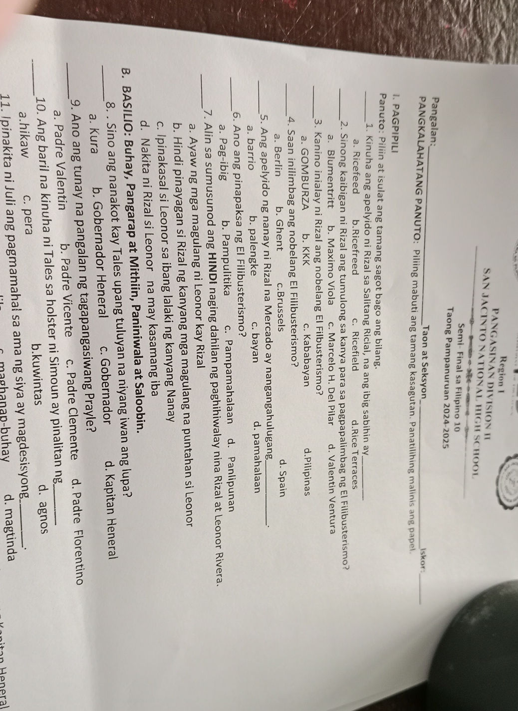 1. Kinuha ang apelyido ni Rizal sa Salitang | StudyX