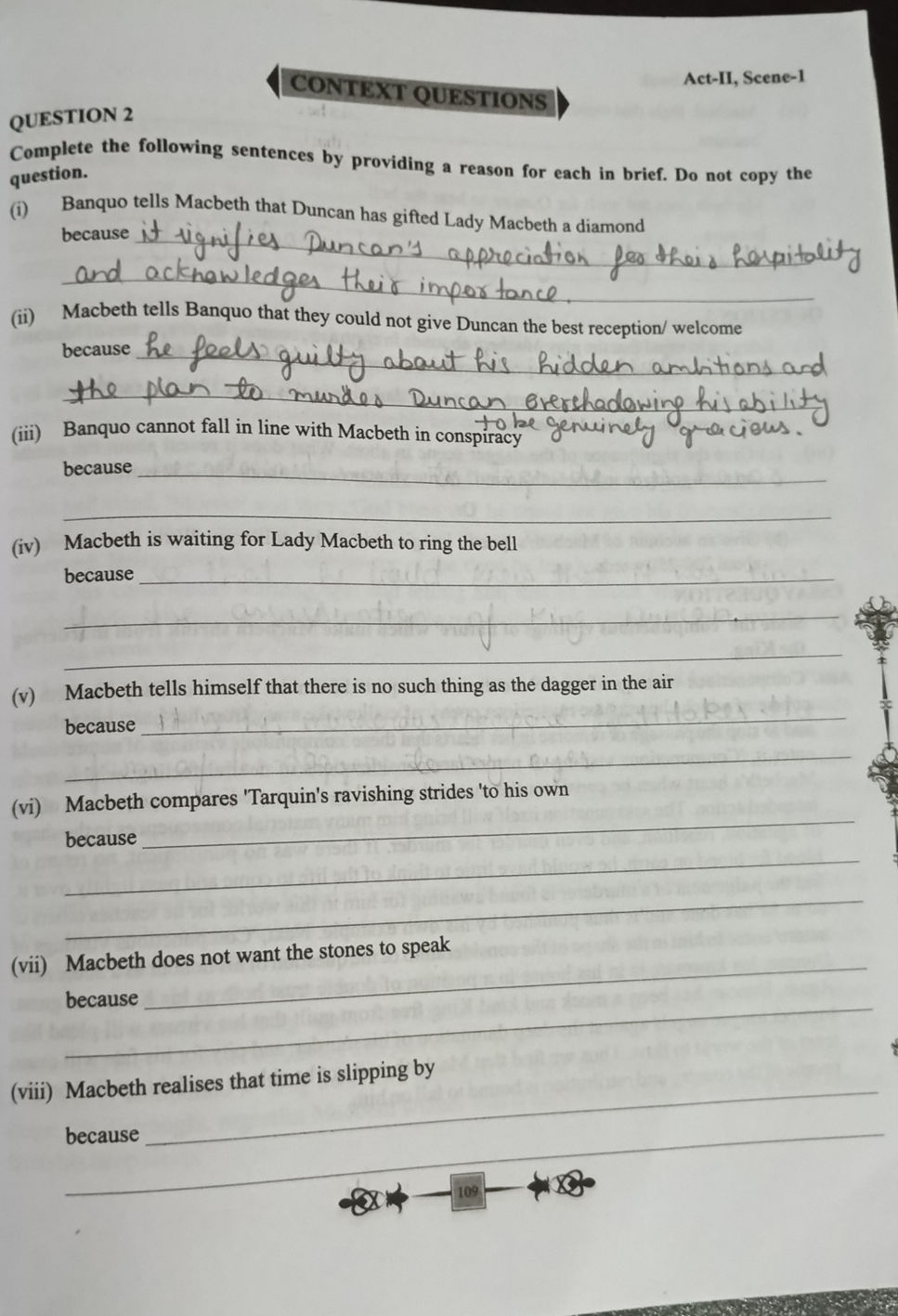 (i) Banquo tells Macbeth that Duncan has | StudyX