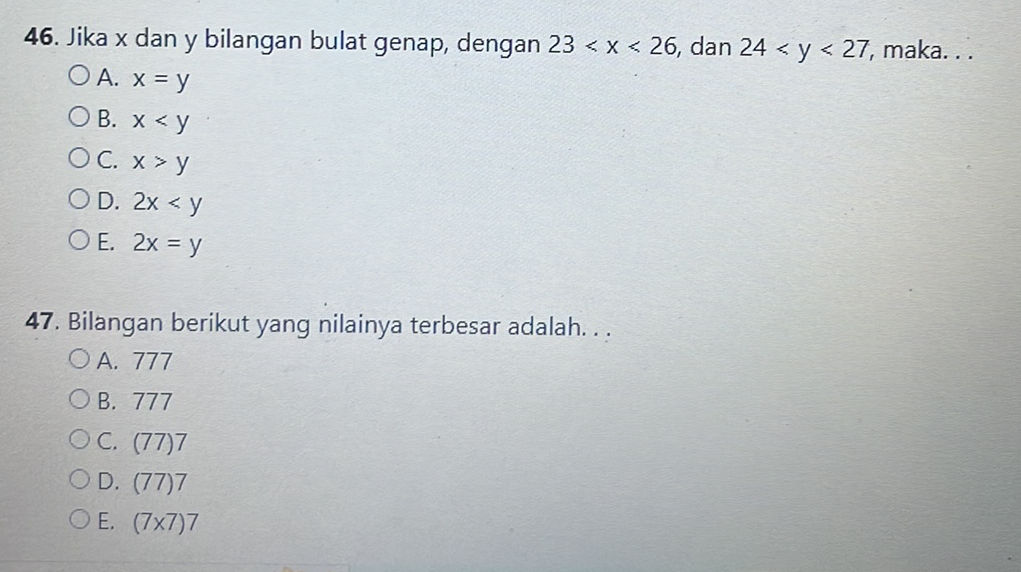 46. Jika x dan y bilangan bulat genap, | StudyX