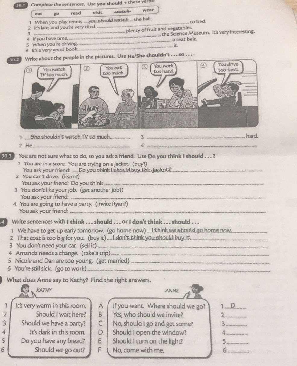30.1 Complete the sentences. Use you should | StudyX