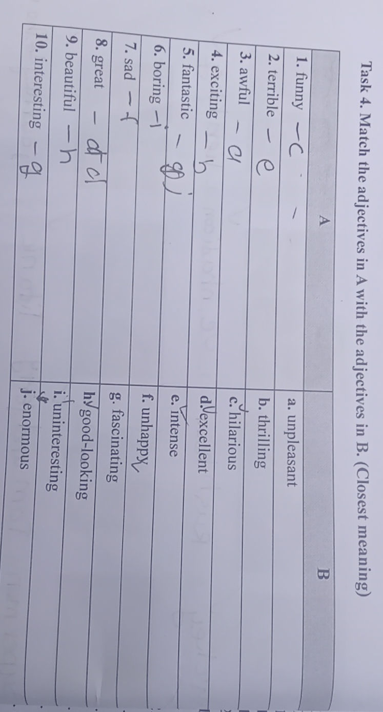 Task 4. Match the adjectives in A with the | StudyX