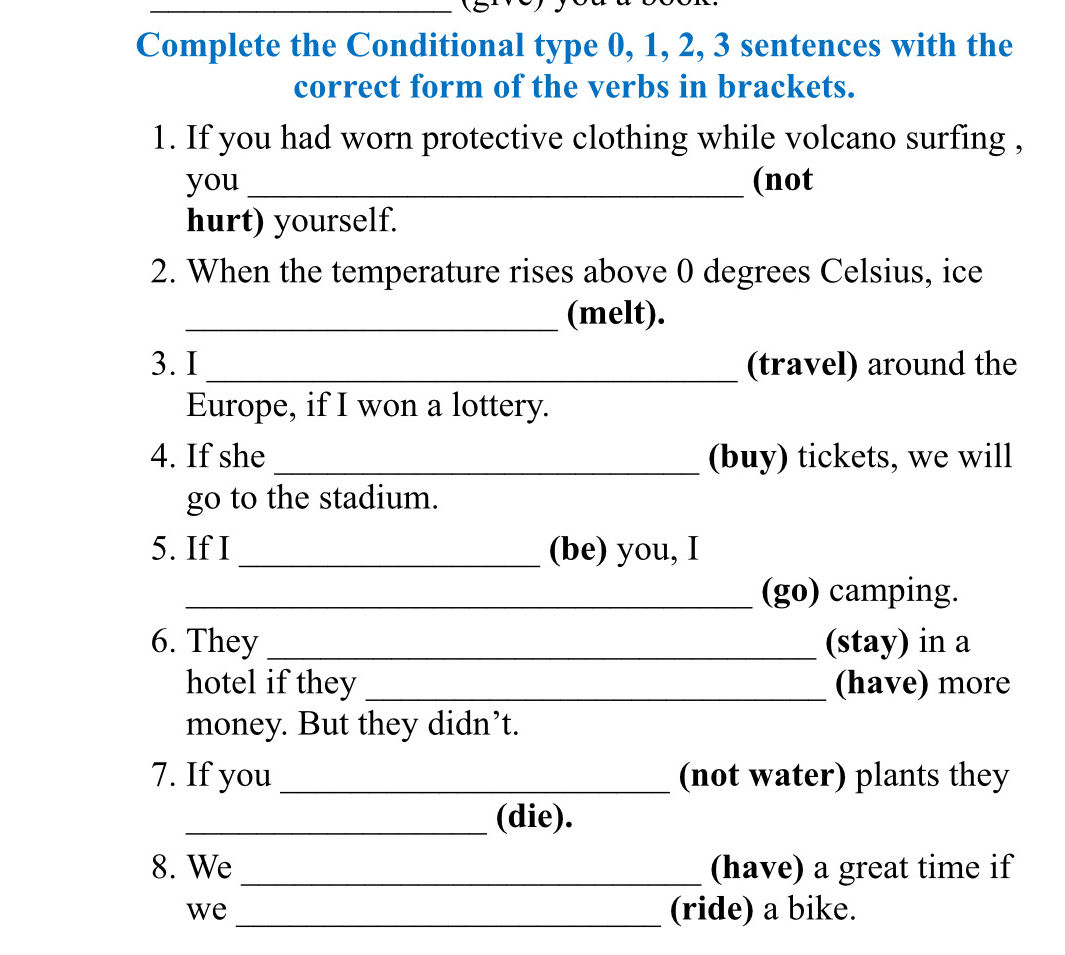 Complete the Conditional type 0, 1, 2, 3 | StudyX