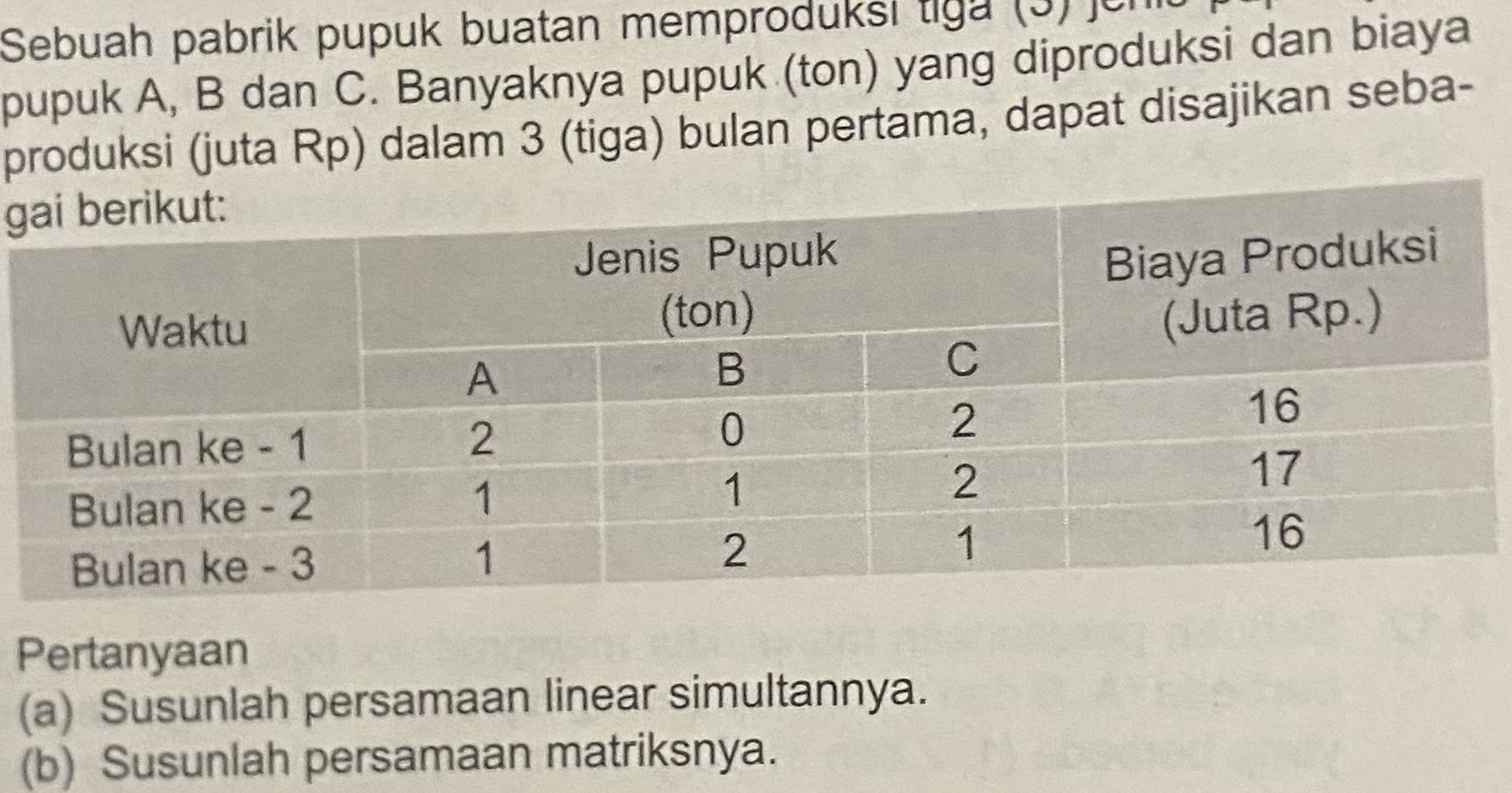 Sebuah pabrik pupuk buatan memproduksi tiga | StudyX