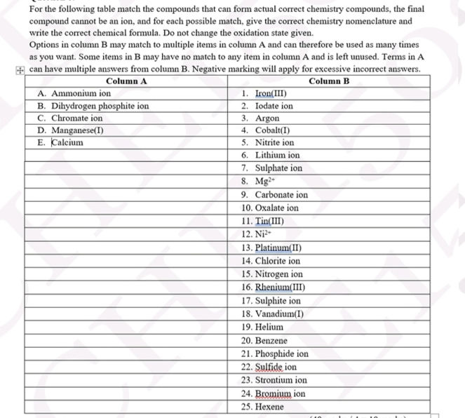 For the following table match the compounds | StudyX