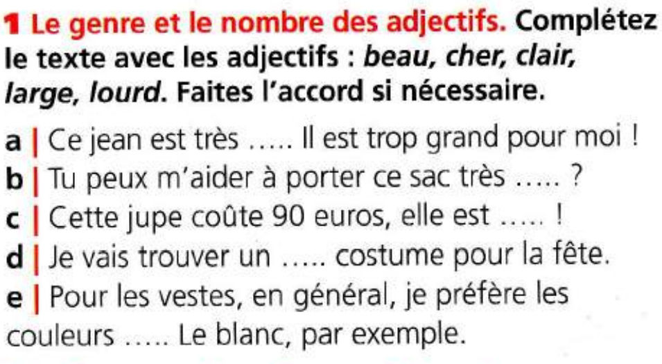 1 Le genre et le nombre des adjectifs. | StudyX