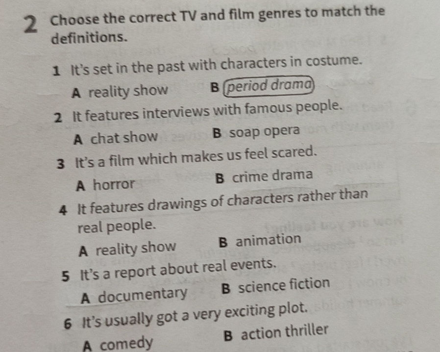 2 Choose the correct TV and film genres to | StudyX