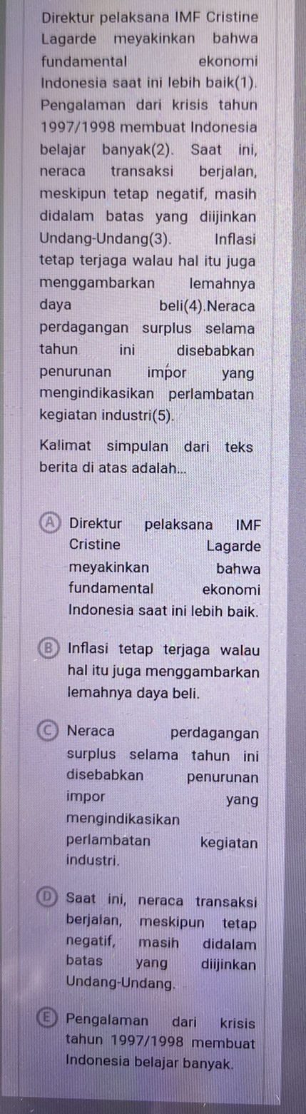 Kalimat simpulan dari teks berita di atas | StudyX