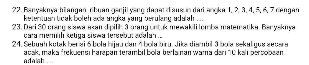 22. Banyaknya bilangan ribuan ganjil yang | StudyX