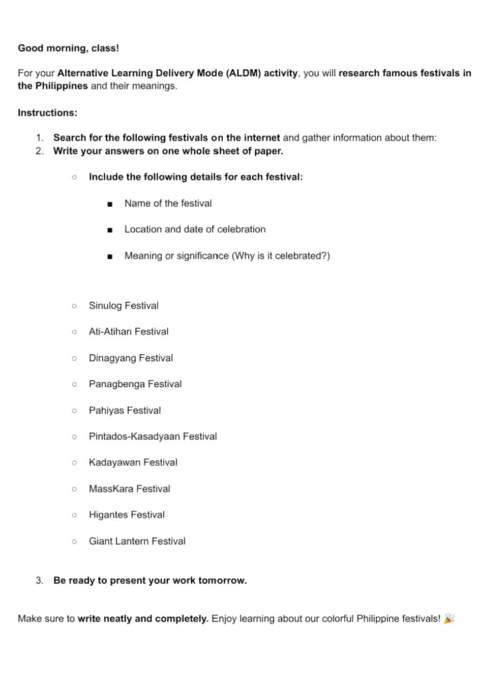 For your Alternative Learning Delivery Mode | StudyX