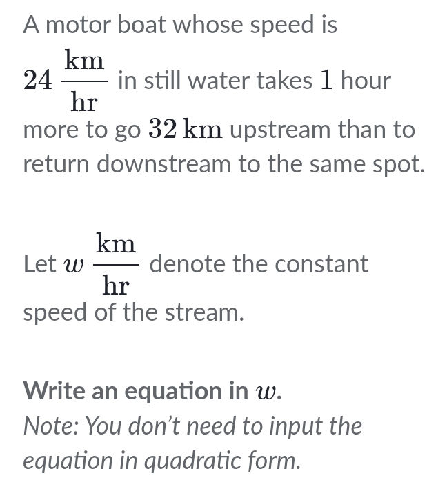 A motor boat whose speed is 24 km/hr in