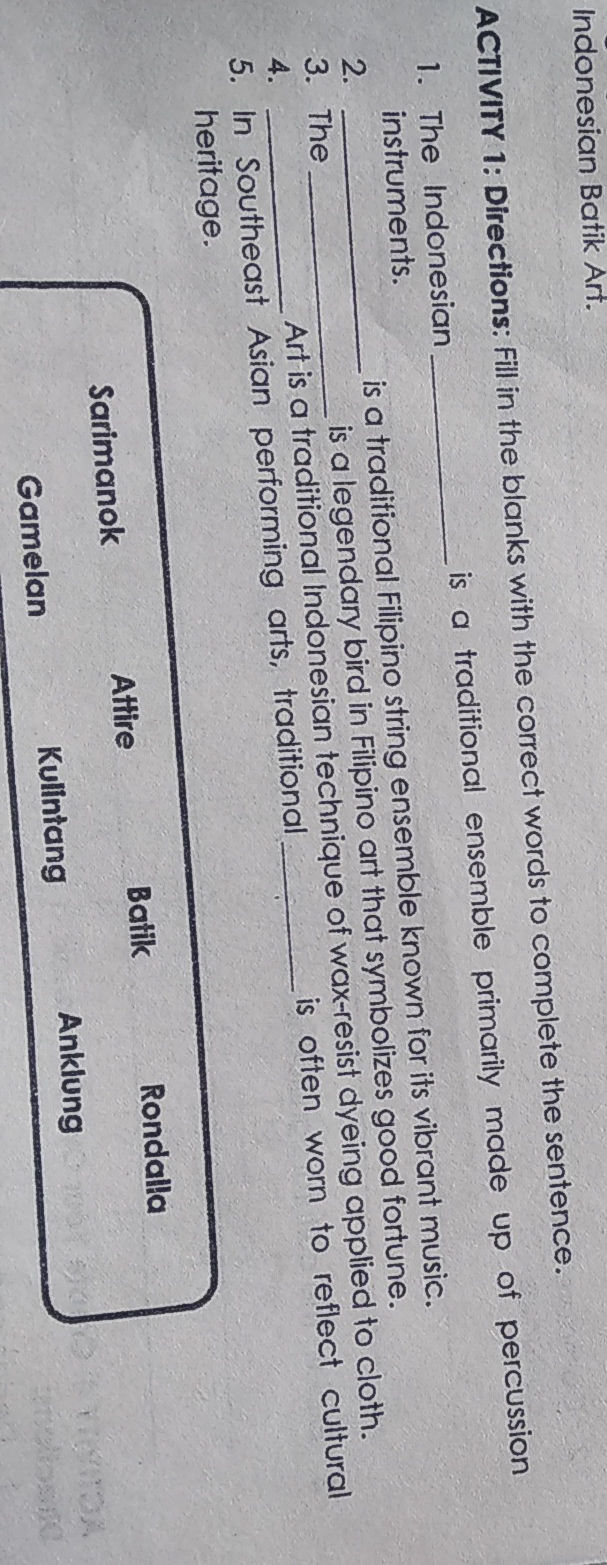 ACTIVITY 1: Directions: Fill in the blanks | StudyX