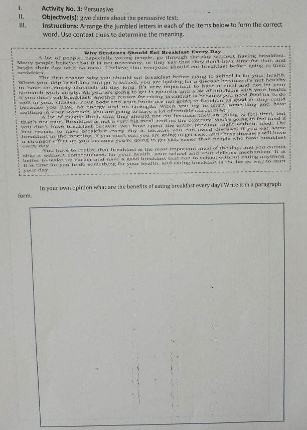 Activity No. 3: Persuasive Objective(s): | StudyX