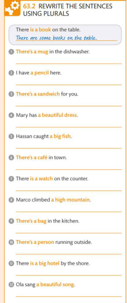 63.2 REWRITE THE SENTENCES USING PLURALS | StudyX