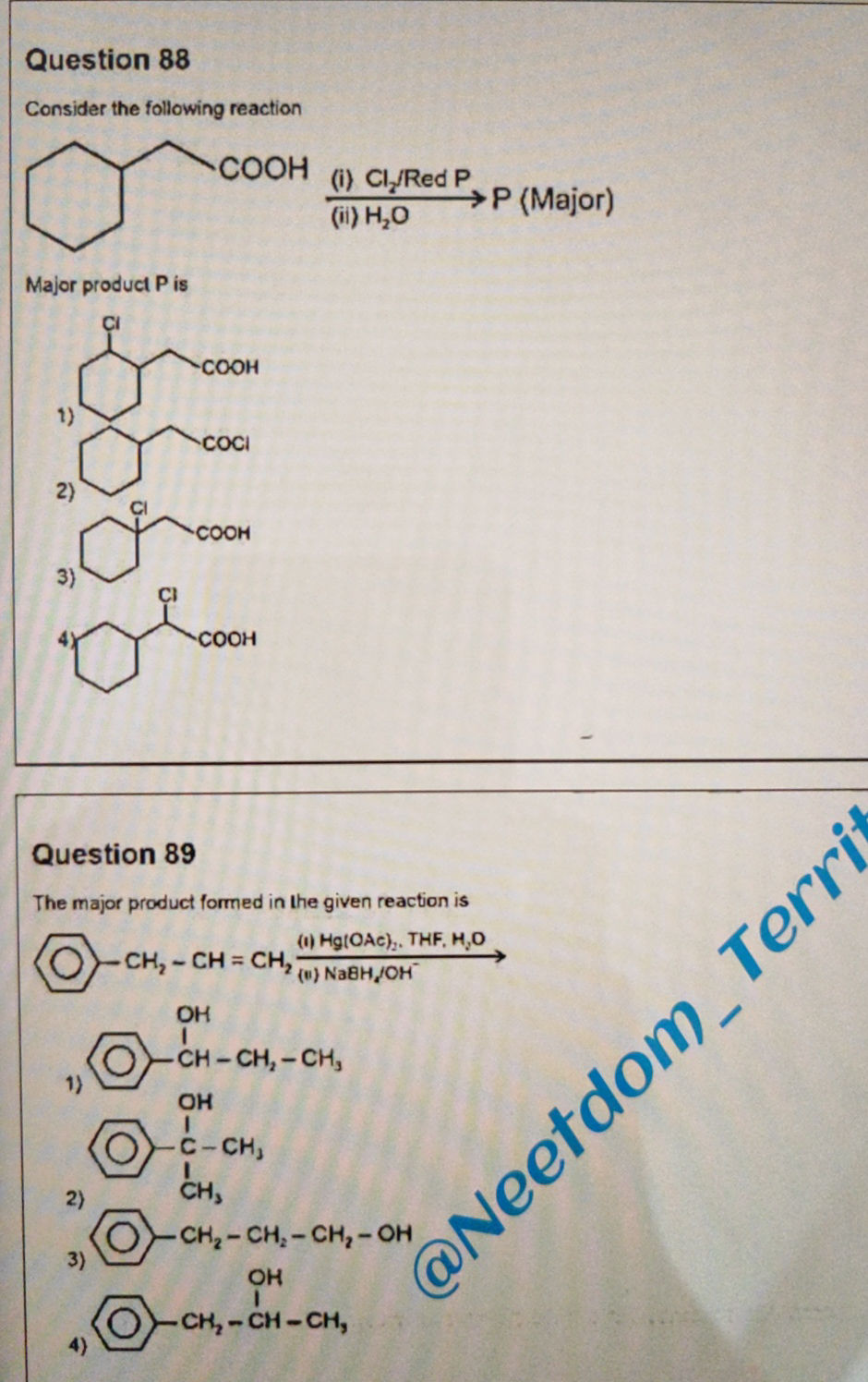 Question 88 Consider the following reaction