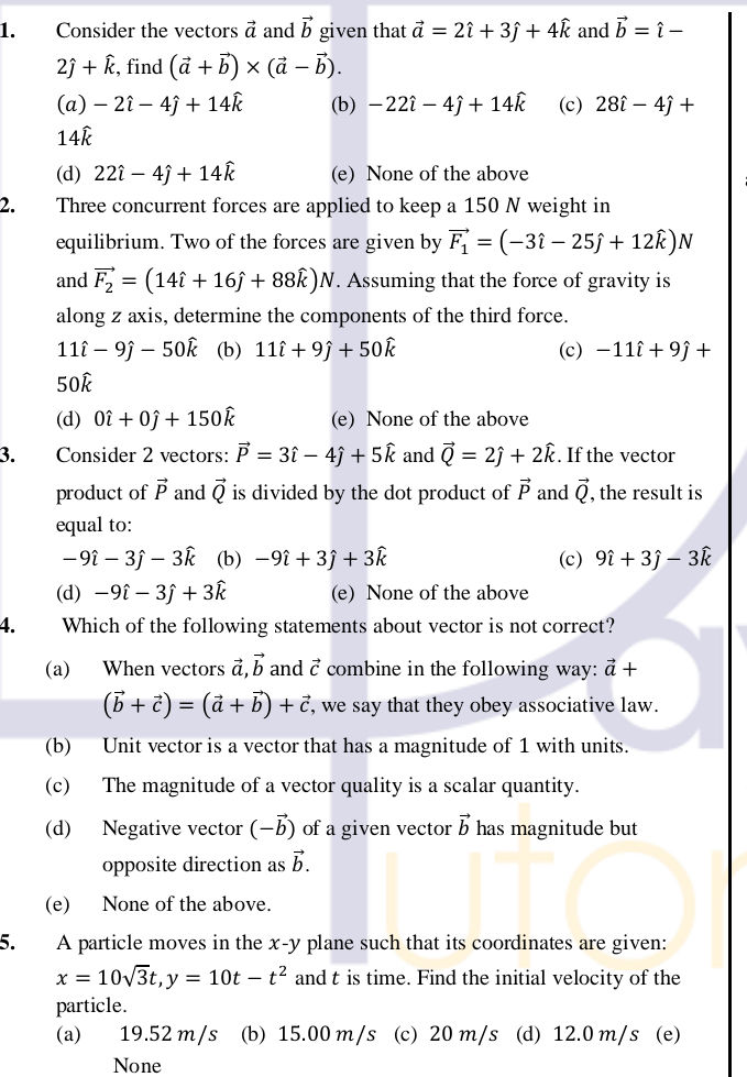 1. Consider the vectors $\vec{a}$ and | StudyX