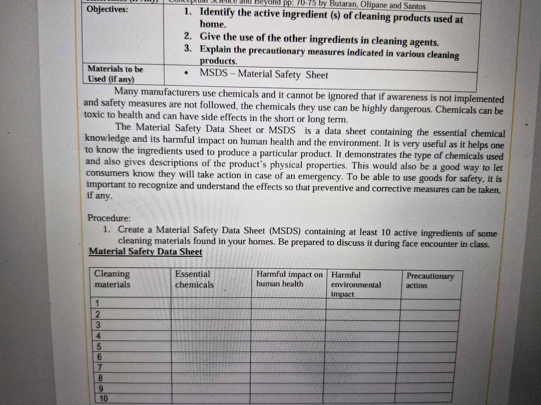 Create a Material Safety Data Sheet (MSDS) | StudyX