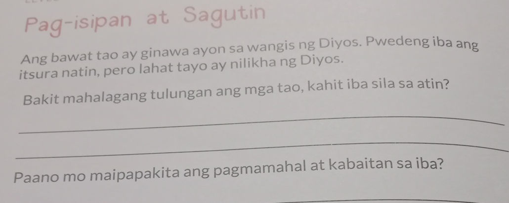 Pag-isipan at Sagutin Ang bawat tao ay | StudyX
