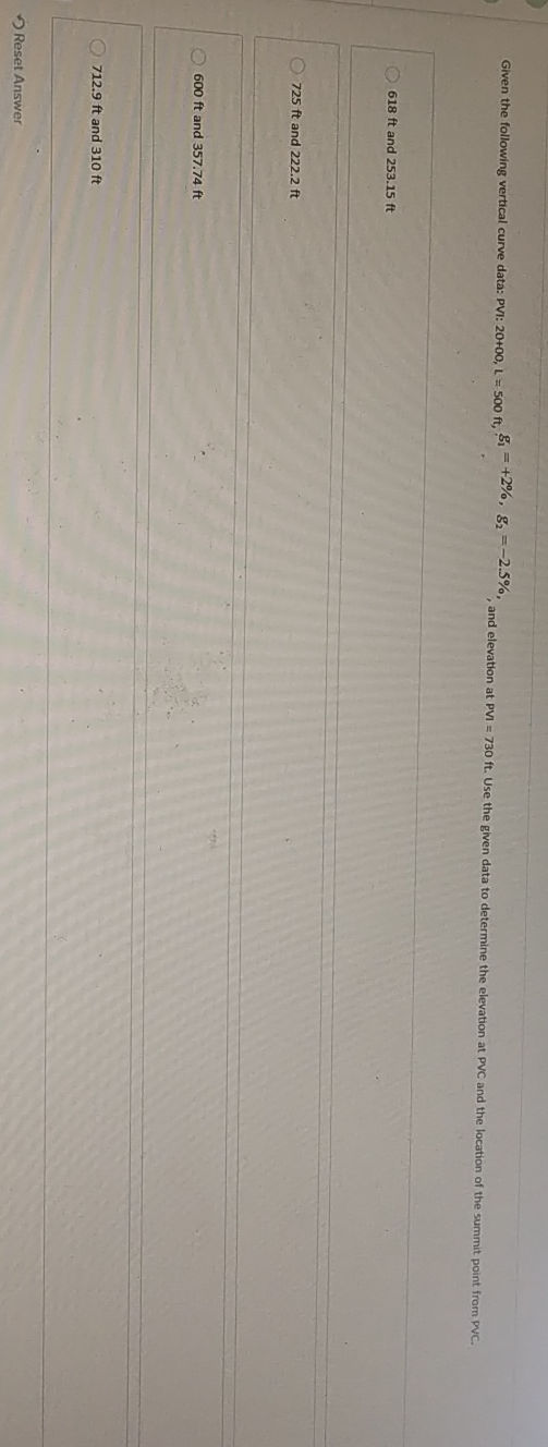 Given the following vertical curve data: | StudyX