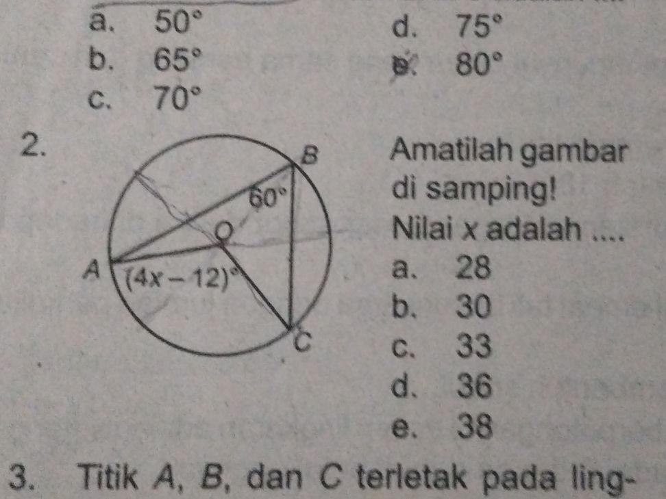2. A circle with center O has points A, B, | StudyX