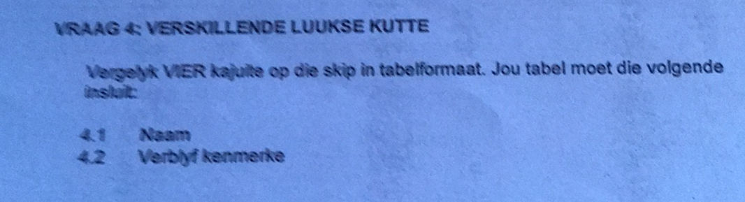 VRAAG 4: VERSKILLENDE LUUKSE KUTTE Vergelyk | StudyX
