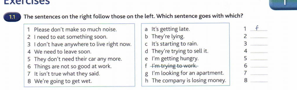 1.1 The sentences on the right follow those