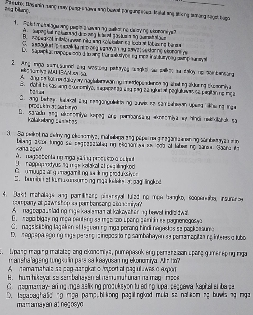 Panuto: Basahin nang may pang-unawa ang | StudyX