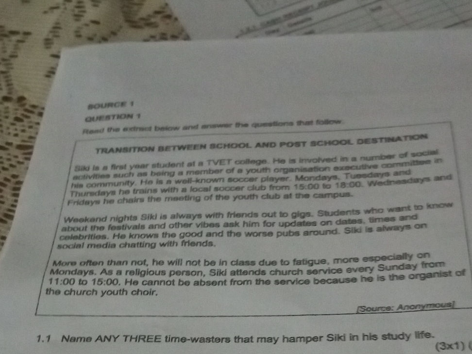 1.1 Name ANY THREE time-wasters that may | StudyX