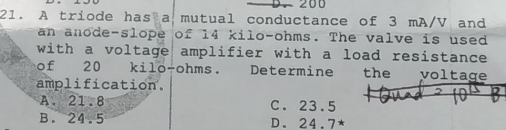 21. A triode has a mutual conductance of 3 | StudyX