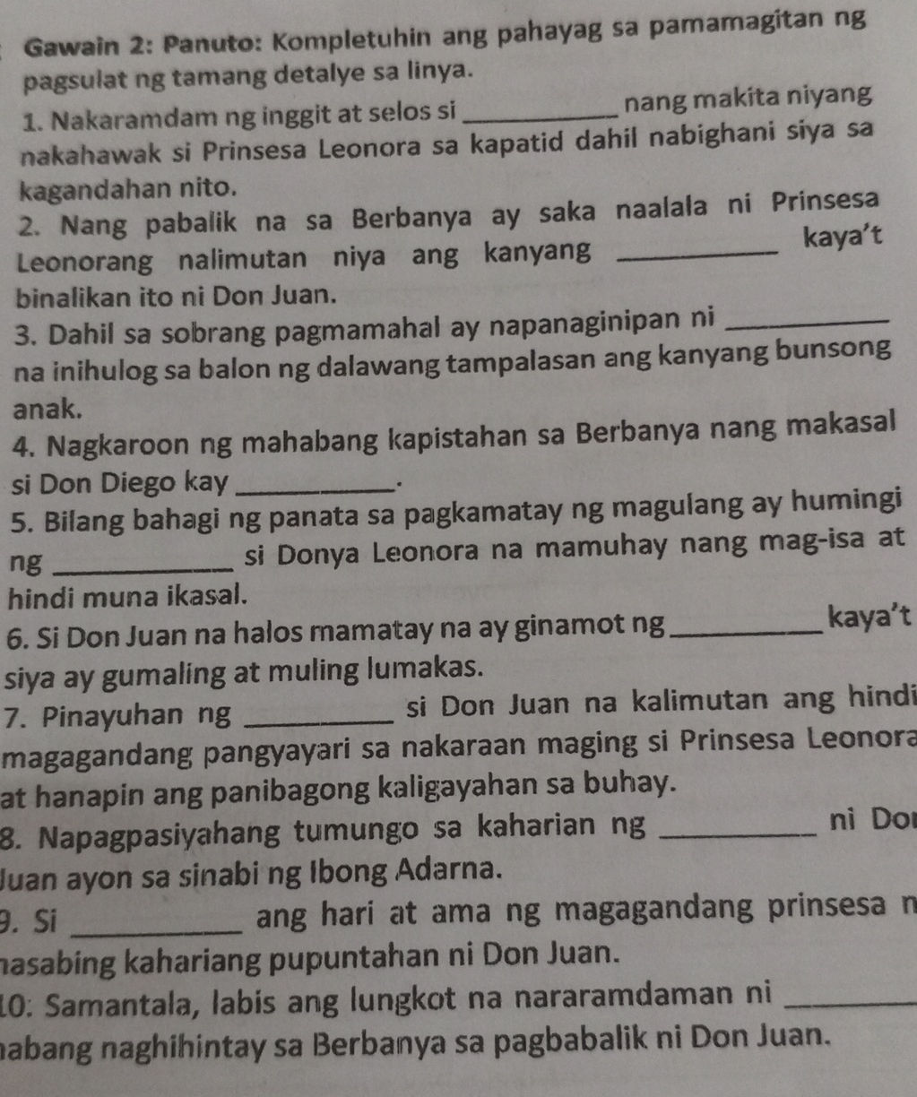 Gawain 2: Panuto: Kompletuhin ang pahayag sa | StudyX