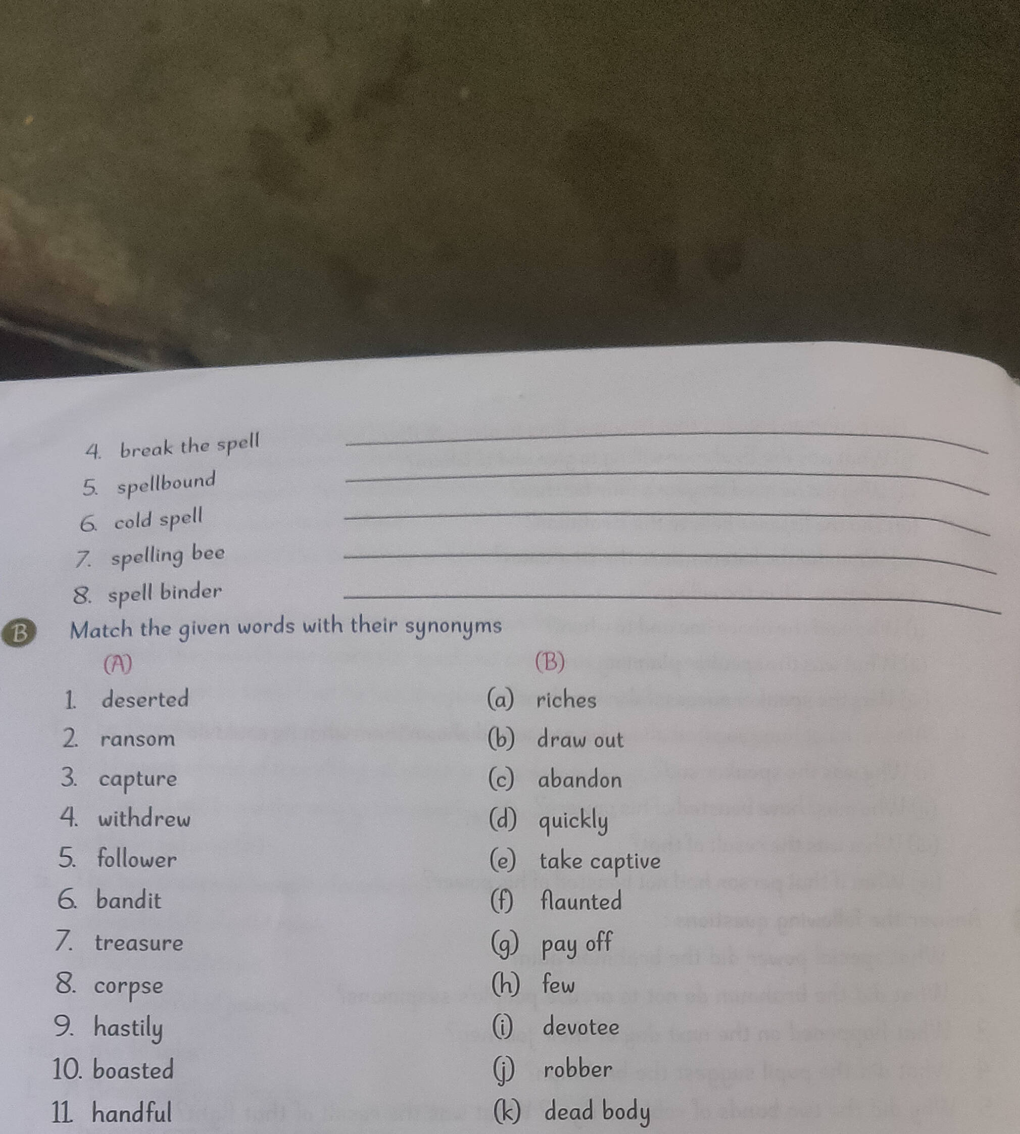 Match the given words with their synonyms | StudyX