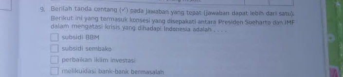 9. Berilah tanda centang ( ) pada jawaban | StudyX