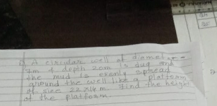 2) A circular well of diameter 7m depth | StudyX