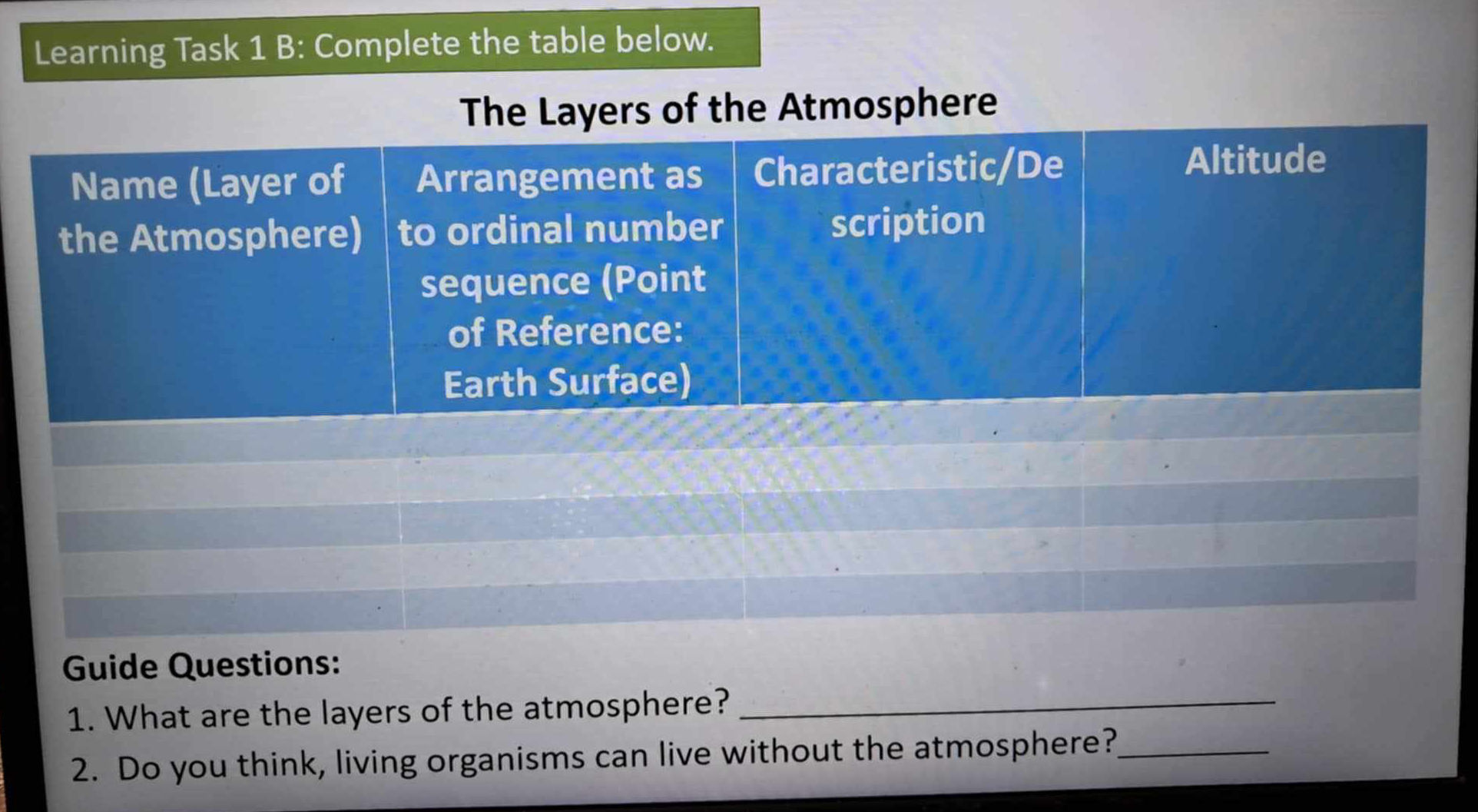 Learning Task 1 B: Complete the table below. | StudyX