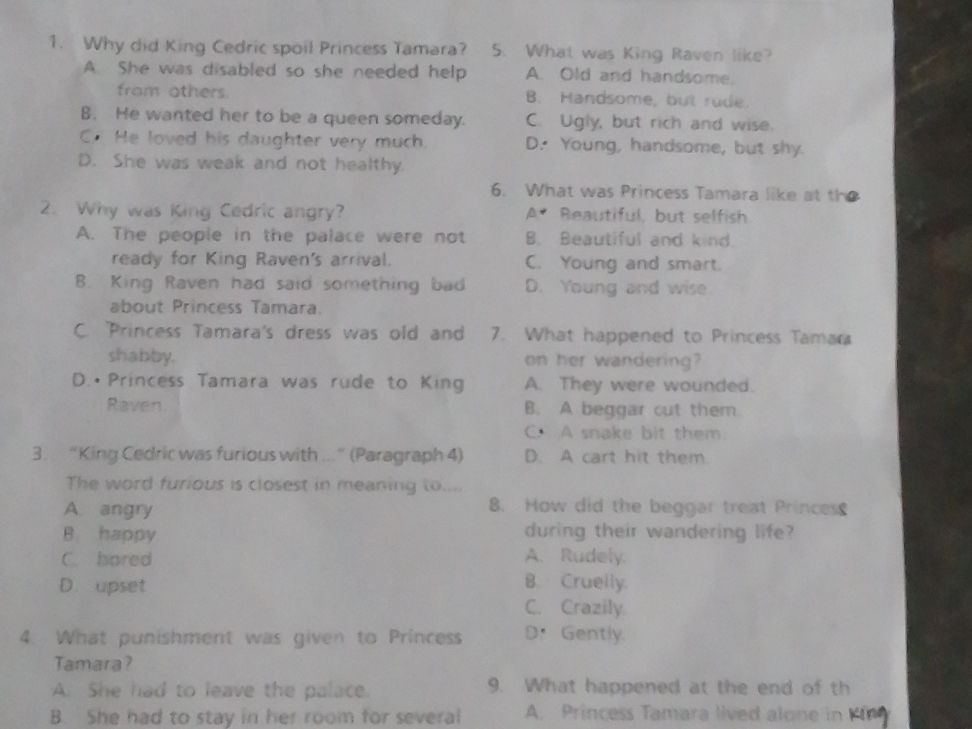 1. Why did King Cedric spoil Princess | StudyX