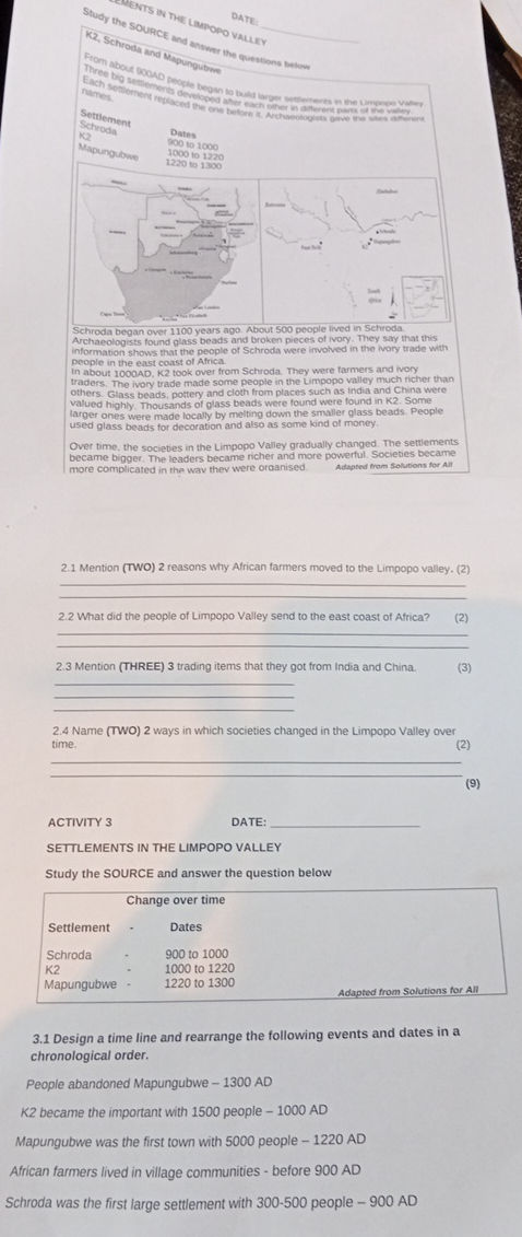 K2, Schroda and Mapungubwe From about 900AD | StudyX