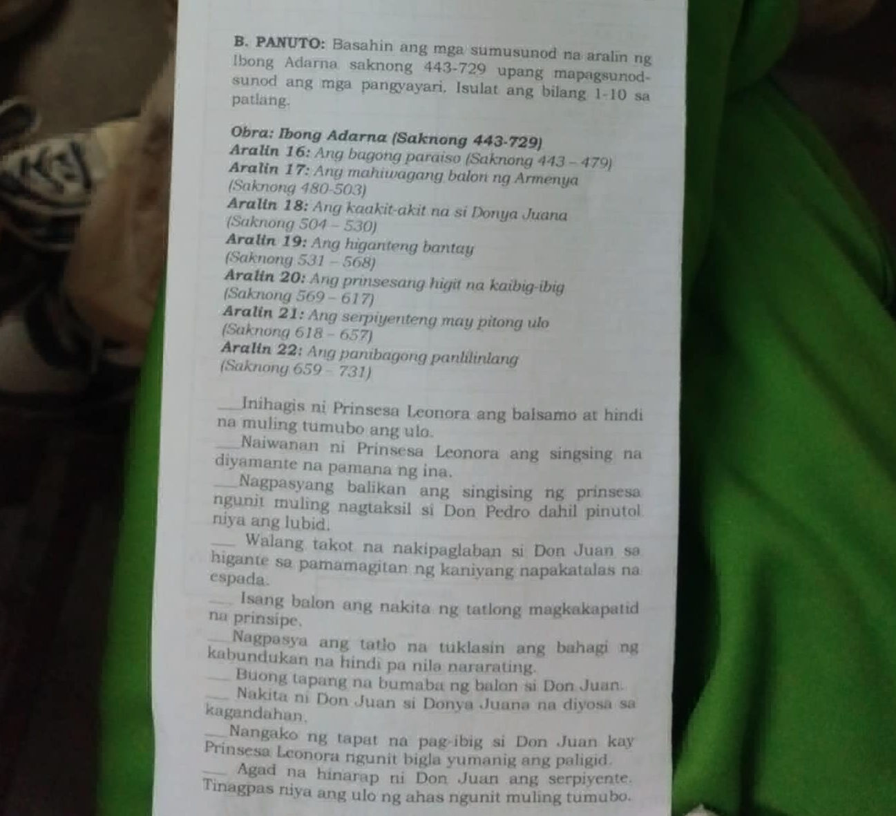 B. PANUTO: Basahin ang mga sumusunod na | StudyX