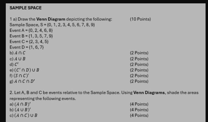 SAMPLE SPACE 1 a) Draw the Venn Diagram | StudyX