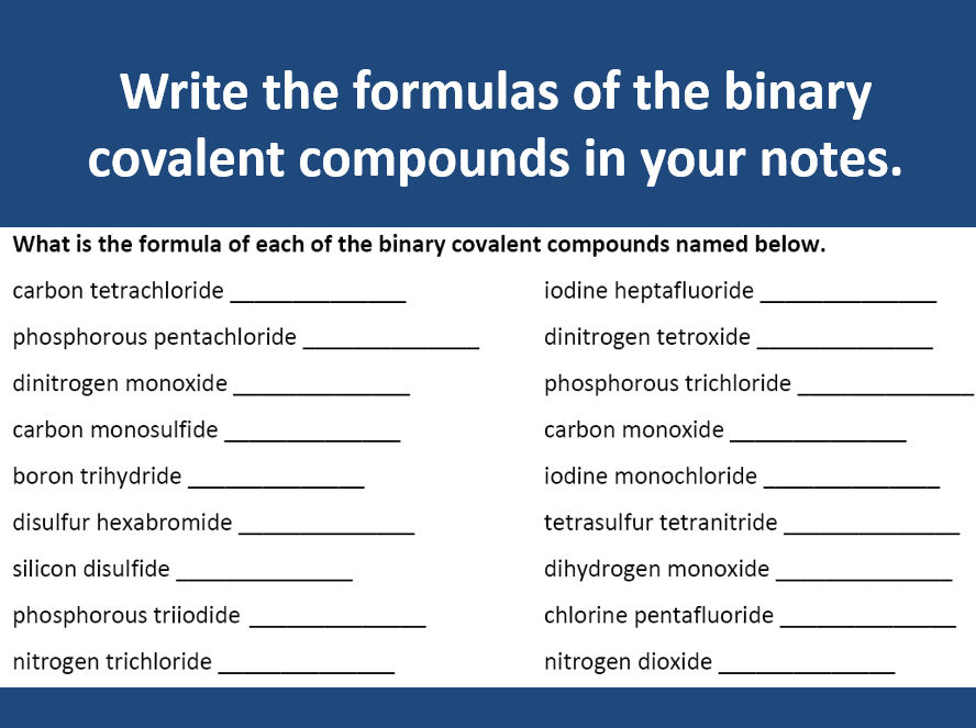 What is the formula of each of the binary | StudyX