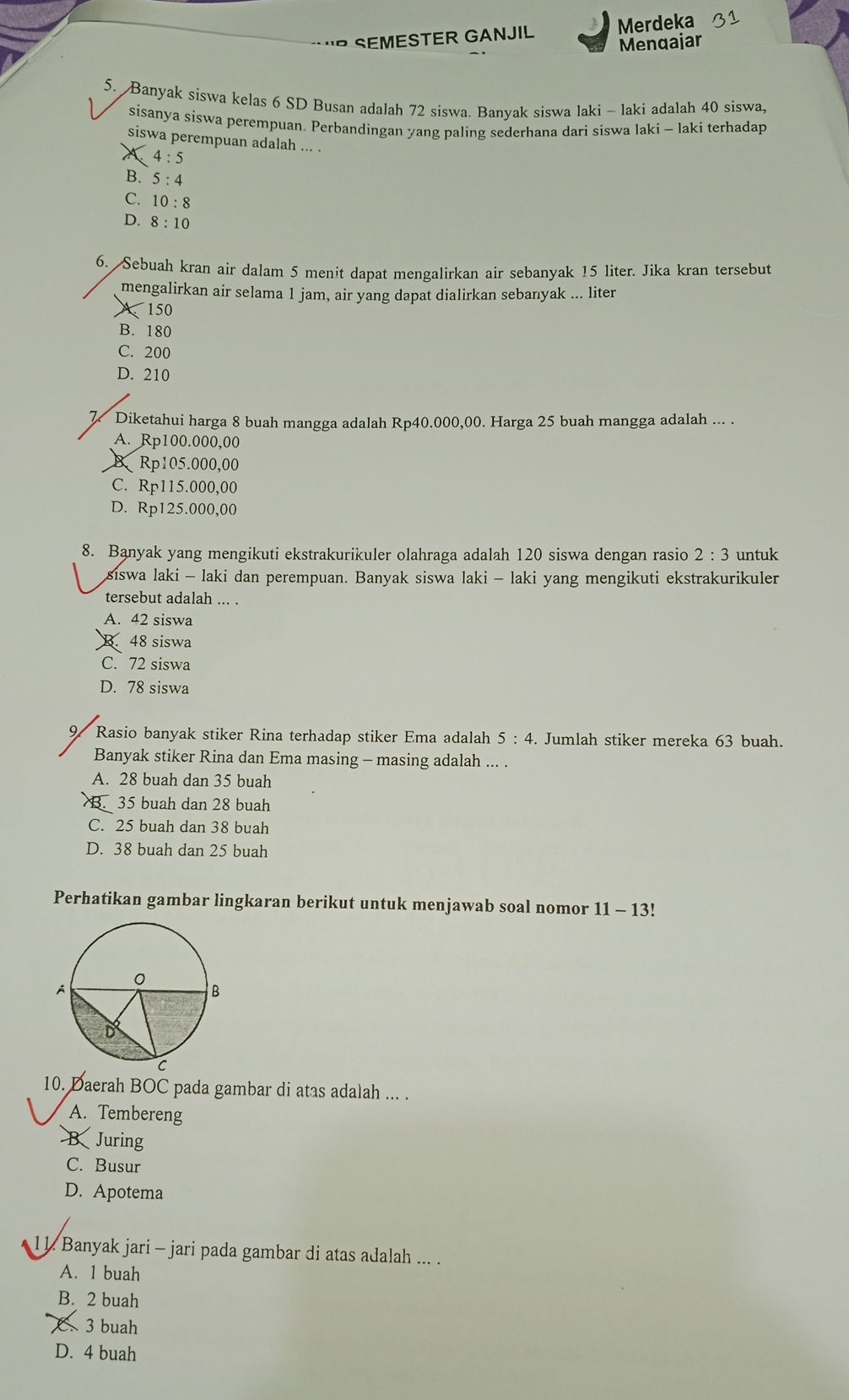 5. Banyak siswa kelas 6 SD Busan adalah 72 | StudyX