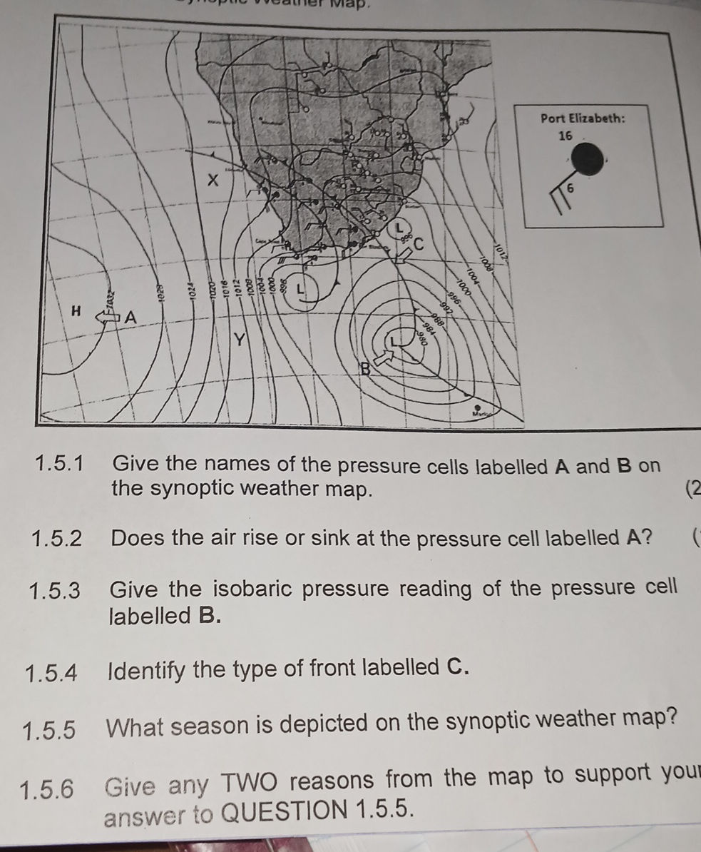 1.5.1 Give the names of the pressure cells | StudyX