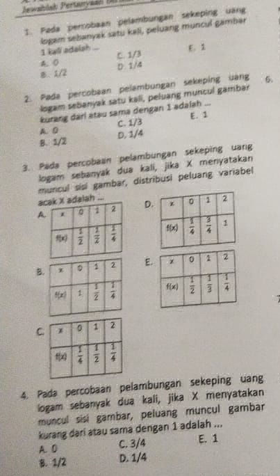 1. Pada percobaan pelambungan sekeping uang | StudyX