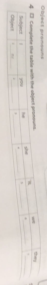 Object pronouns 4 Complete the table with | StudyX