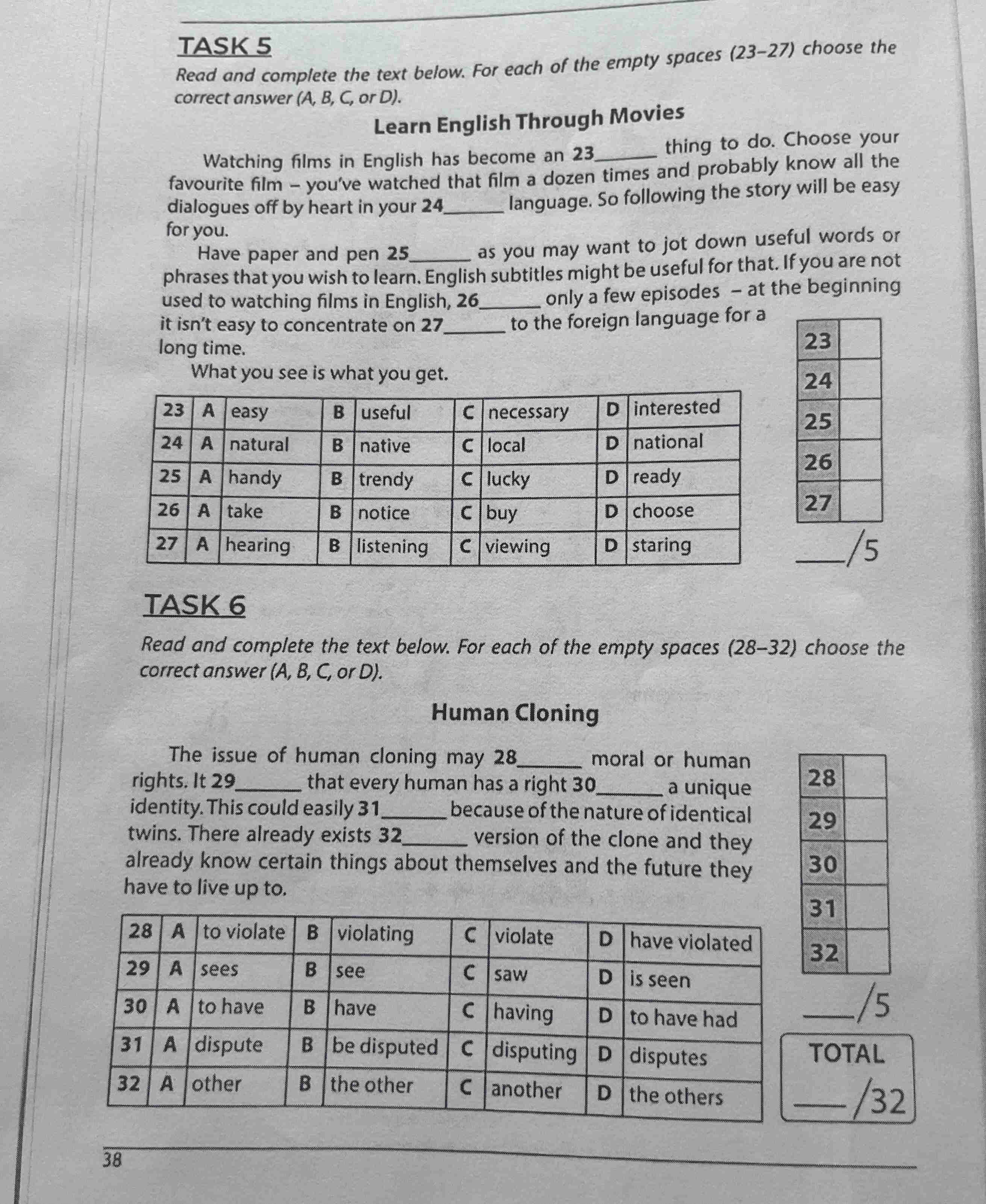 TASK 5 Read and complete the text below. For | StudyX