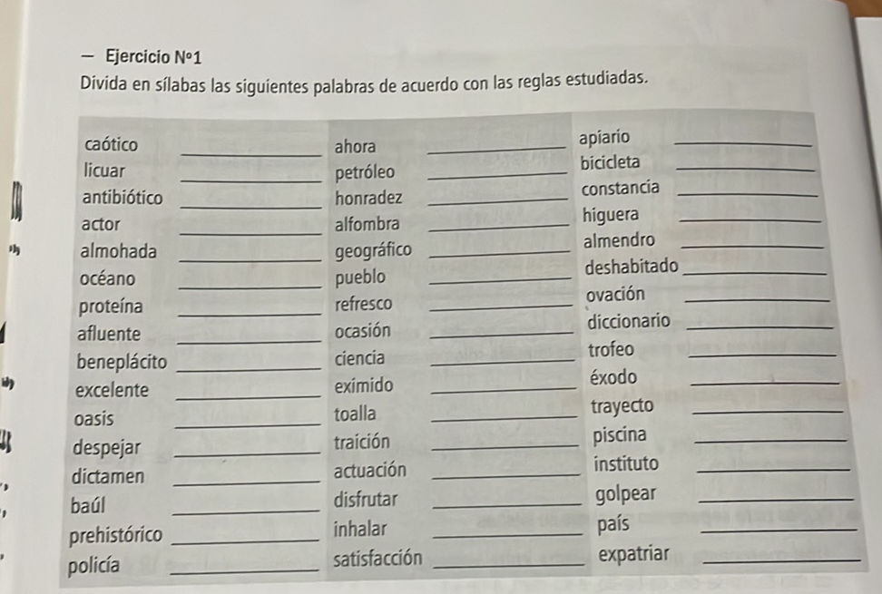 Ejercicio N°1 Divida en sílabas las | StudyX