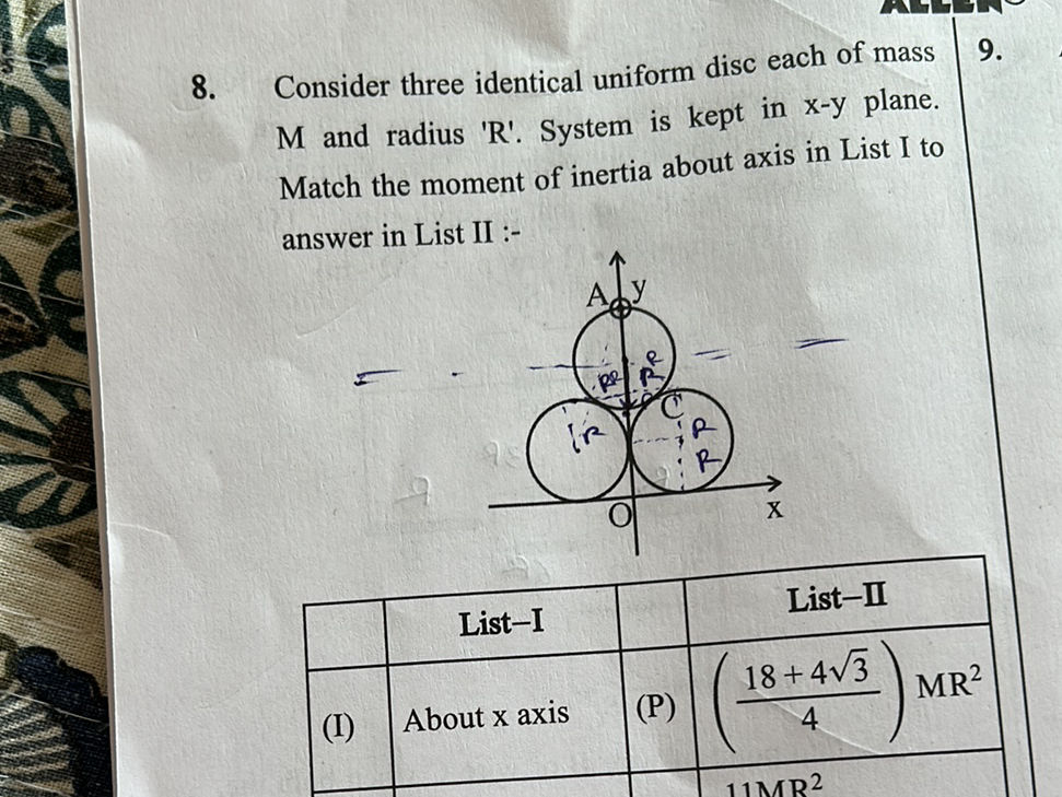8. Consider three identical uniform disc | StudyX