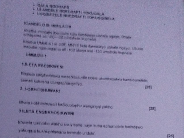 UMBUZO 1 1. ILETA ESESIKWENI Bhalela | StudyX